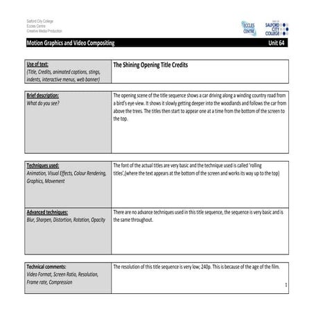 Shining title sequence | DOCX