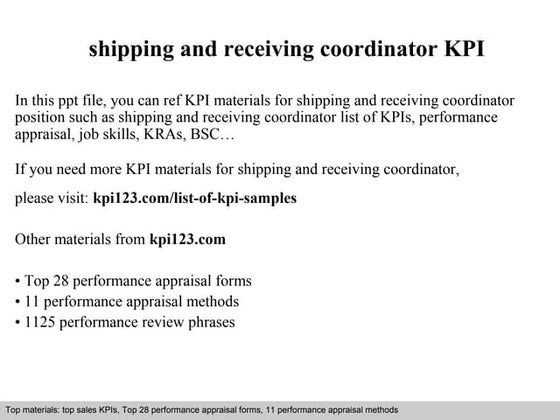 Shipping receiving supervisor kpi | PPT