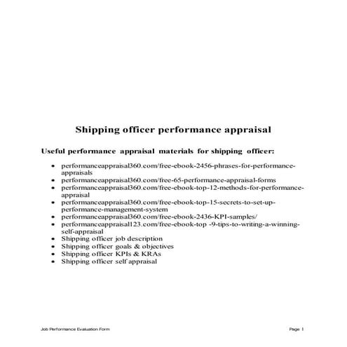 Shipping officer performance appraisal | DOCX