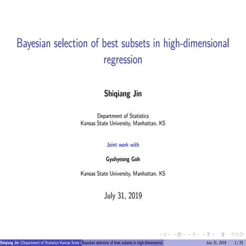 Bayesian Selection Of Best Subsets In High Dimensional Regression Ppt
