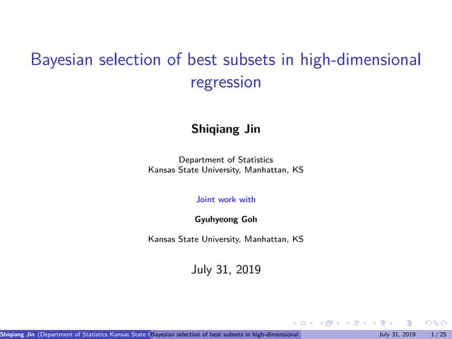 Bayesian Selection Of Best Subsets In High Dimensional Regression Ppt