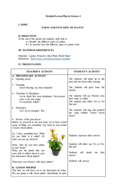 GRADE 4 SCIENCE LESSON PLAN | PDF