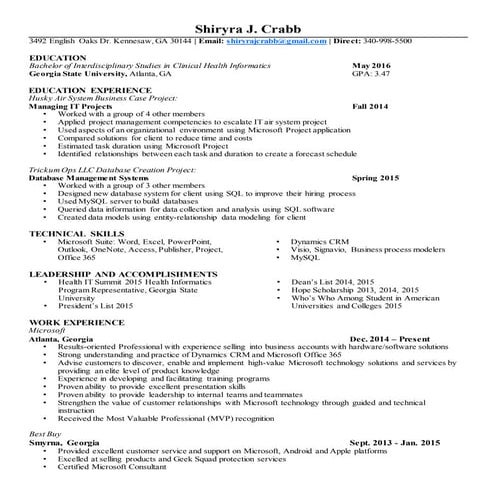Shiryra Crabb's Resume 2016 | PDF