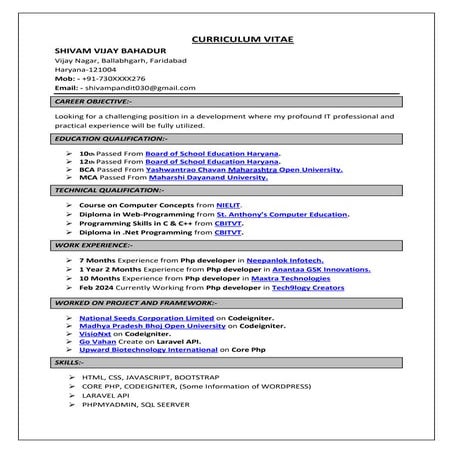 Shivam Pandit working on Php Web Developer. | PDF | Web Development ...