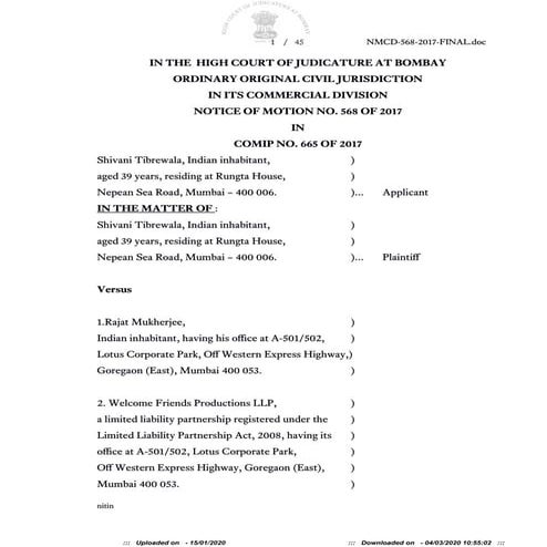 Shivani tibrewala v. rajat mukherjee | PDF