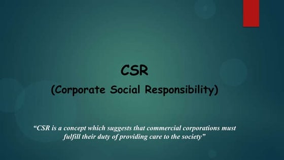 CORPORATE SOCIAL RESPONSIBILITY IN INDIA | PPT | Business | Business and Finance