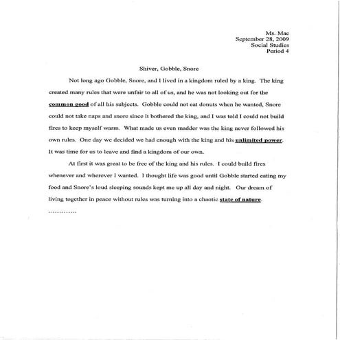 Shiver, gobble, snore example paper | PDF