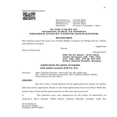 Shiv kumar bail order | PDF