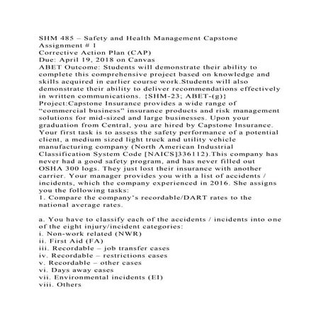 SHM 485 – Safety and Health Management Capstone Assignment # 1Co.docx