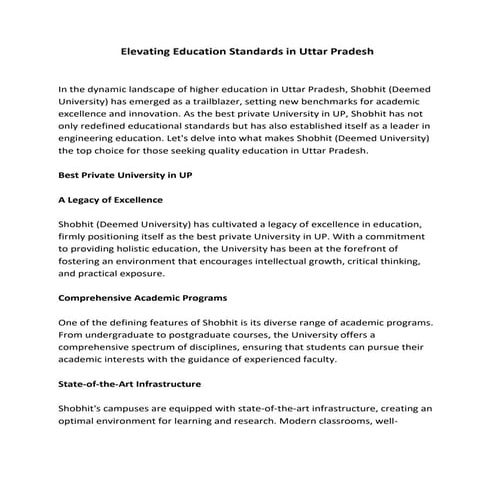 Elevating Education Standards in Uttar Pradesh | PDF