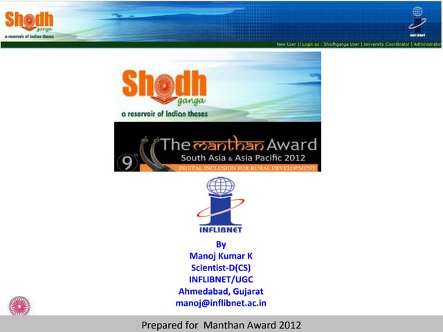 Overview of N-LIST, Shodhganga, Shodhgangotri and E-PGPathshala | PPT