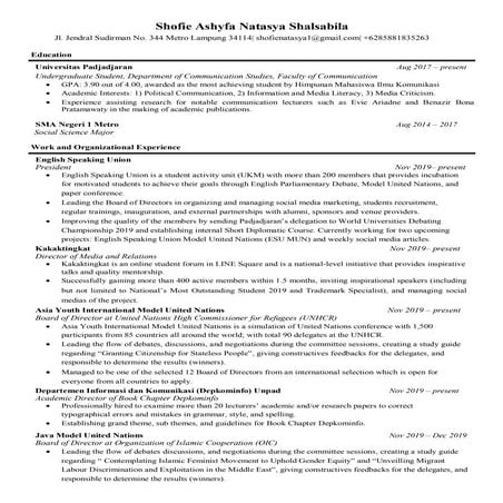 Shofie Ashyfa Natasya S - CV | PDF