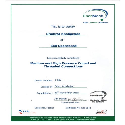 Shohrat khaligzadeh medium and high pressure coned and threaded ...