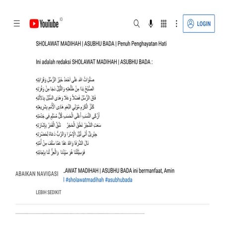 Sholawat madihah asubhu bada penuh penghayatan hati - you_tube | PDF