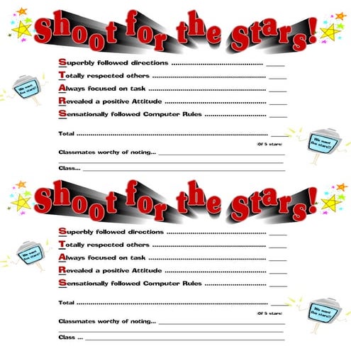 Shoot For The Stars Behavior Rubric | PDF