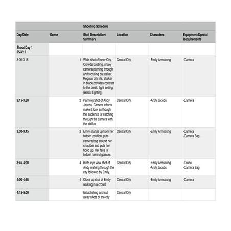 Shooting schedule | PDF