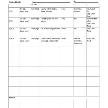 Shooting schedule | DOC