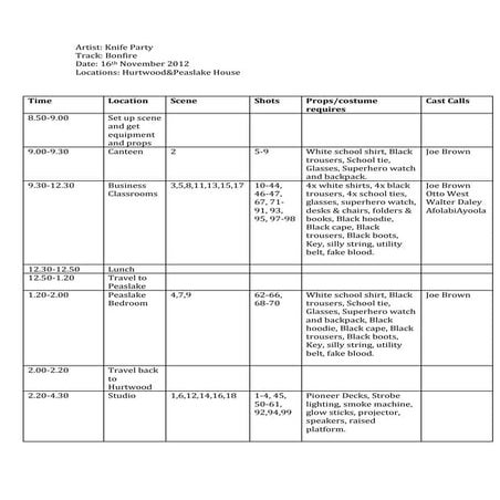 Shooting schedule | PDF
