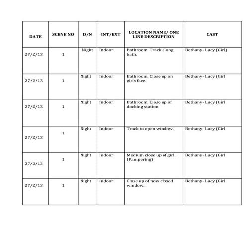 Shooting schedule | DOCX