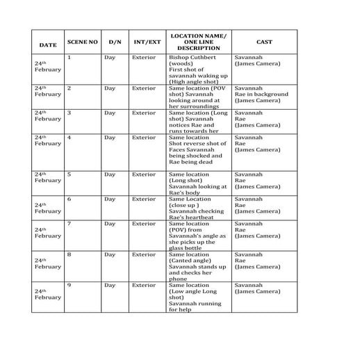 Shooting schedule | DOCX