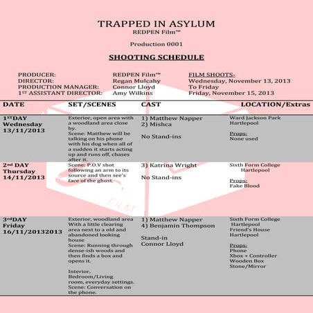 Shooting schedule | DOCX