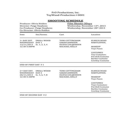 Shooting Schedule | PDF