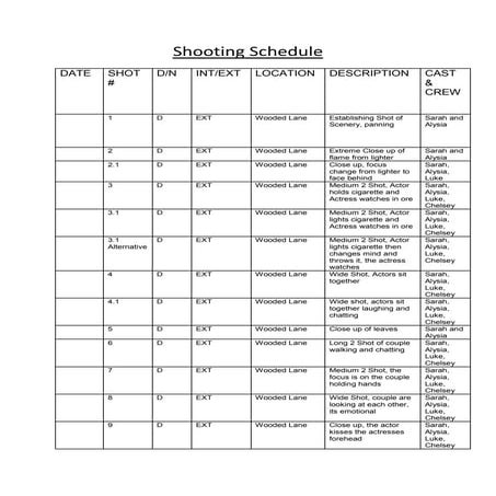 Shooting schedule | DOCX