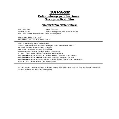 Shooting schedule | PDF