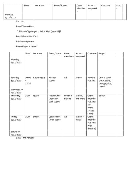 Shooting Schedule | DOCX
