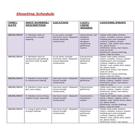 Shooting schedule | DOCX