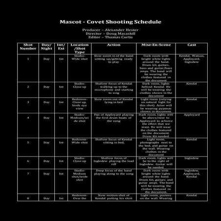 Shooting Schedule | PDF