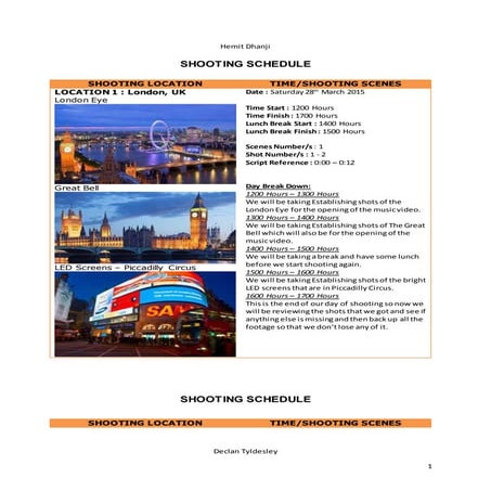 Shooting Schedule | DOCX