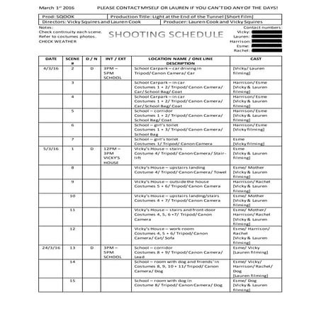 Shooting Schedule | DOCX | Dogs | Pets