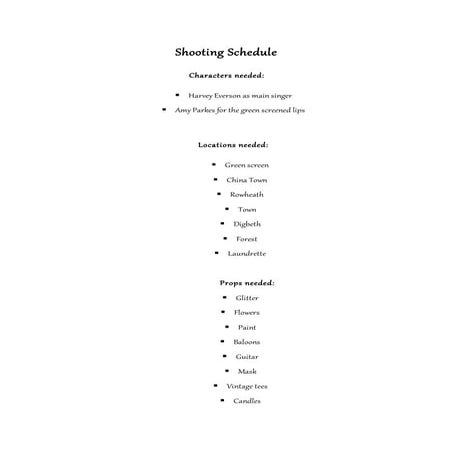 Shooting schedule | DOCX