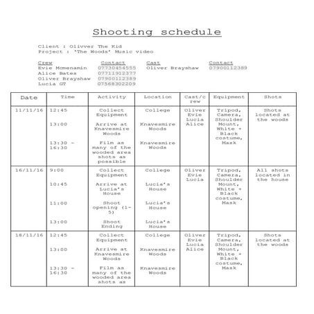 Shootingschedule | DOCX