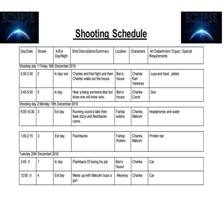 Shooting schedule | DOCX