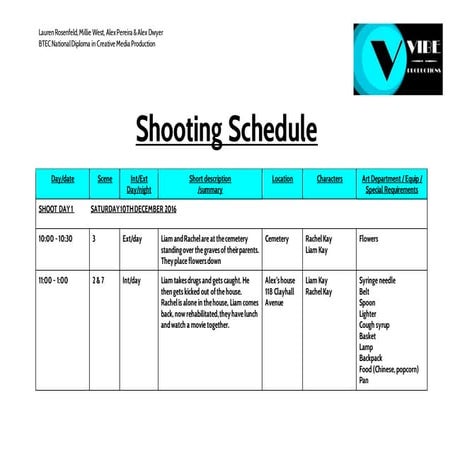 Shooting Schedule | DOCX