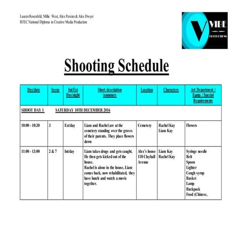 Shooting Schedule | DOCX