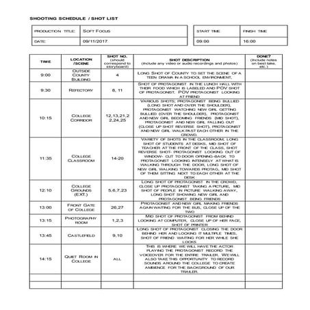 Shooting schedule | PDF