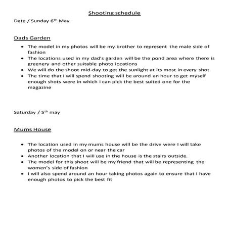 Shooting schedule | DOCX