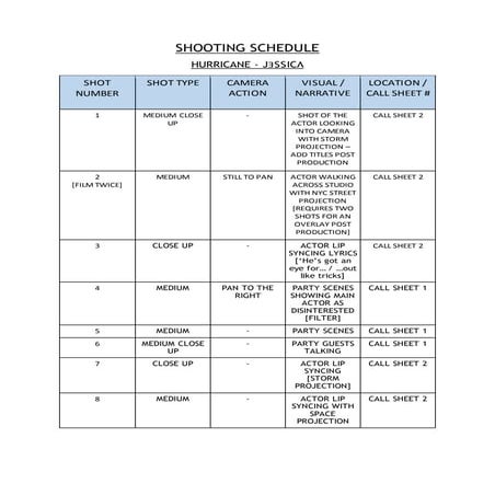 Shooting Schedule 2 | DOCX