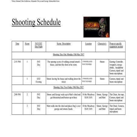 Shooting schedule (1) | DOCX