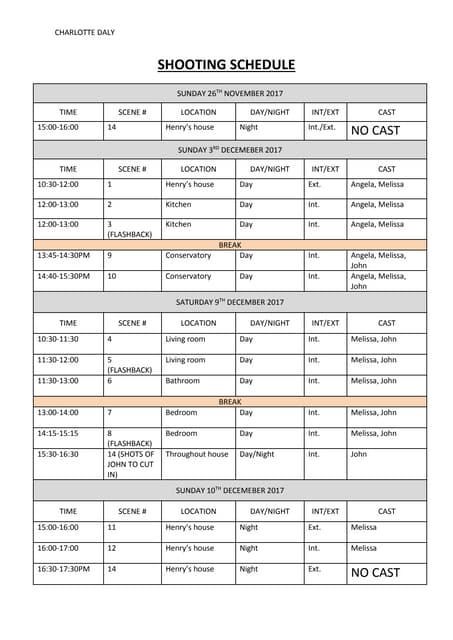 Filming schedule for my coursework music video "Guns and Horses" by Ellie Goulding | PPTX