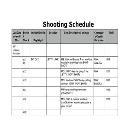 Shooting Schedule Group A | PDF