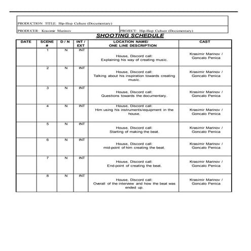 Shooting schedule location scout | PDF