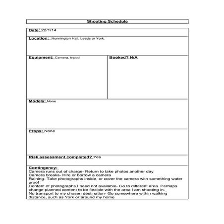 Shooting Schedule | DOC