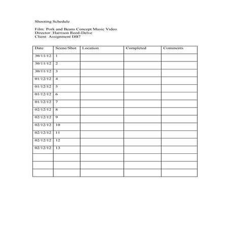 Shooting schedule template | DOC