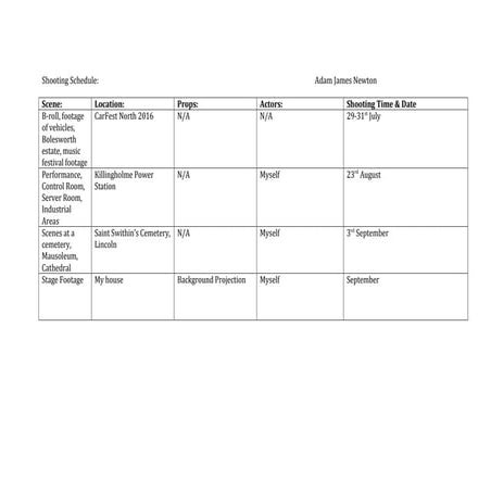 Shooting schedule template | DOC