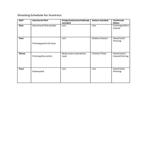 Shooting schedule template (kloee parke) | DOCX | Video Production ...