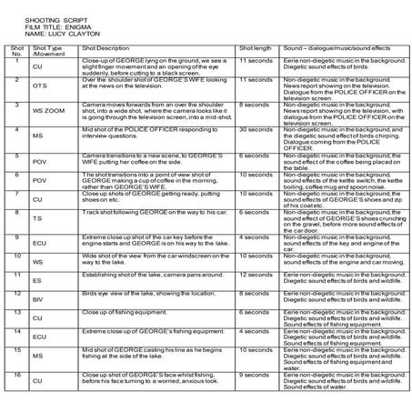 SHOOTING SCRIPT FOR ENIGMA | PDF